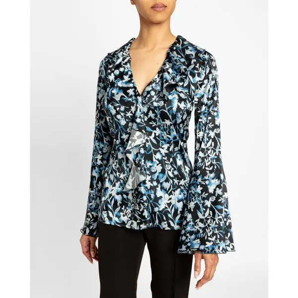 Santorelli Sydney Long Sleeve Floral Ruffle Blouse