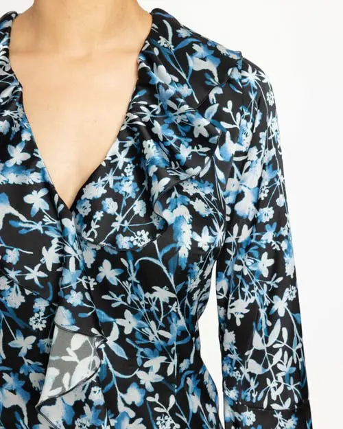 Santorelli Sydney Long Sleeve Floral Ruffle Blouse