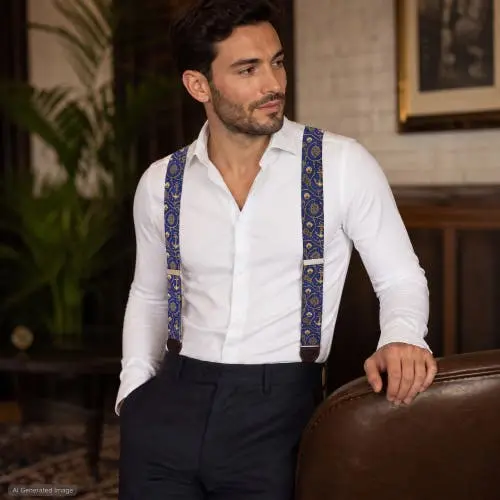 Trafalgar Anchor's Away Silk Novelty Button End Suspenders
