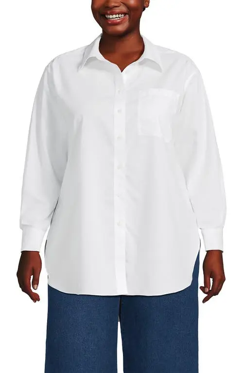 LANDS' END Oversized No Iron Tunic Shirt With Statement Collar - White