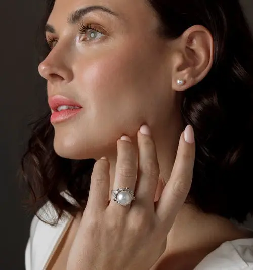 The Pearl Source South Sea Pearl & Diamond Ring - White Gold