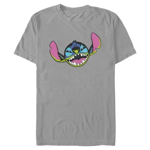 LILO & STITCH Leroy Evil Face Short Sleeve Graphic T-shirt - Gray: Stitch