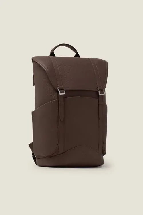 WOOL & OAK Wings Lightweight Minimalist Leather Travel Backpack - Chocolate