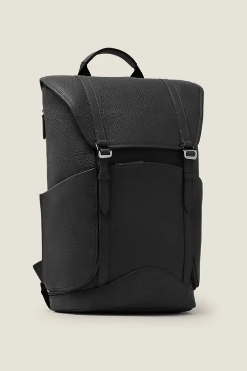 WOOL & OAK Full Grain Leather Travel Backpack - Jet Black