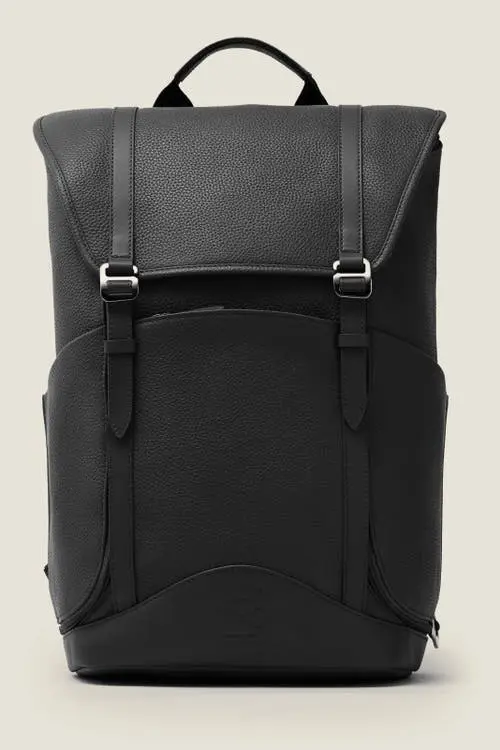 WOOL & OAK Full Grain Leather Travel Backpack - Jet Black