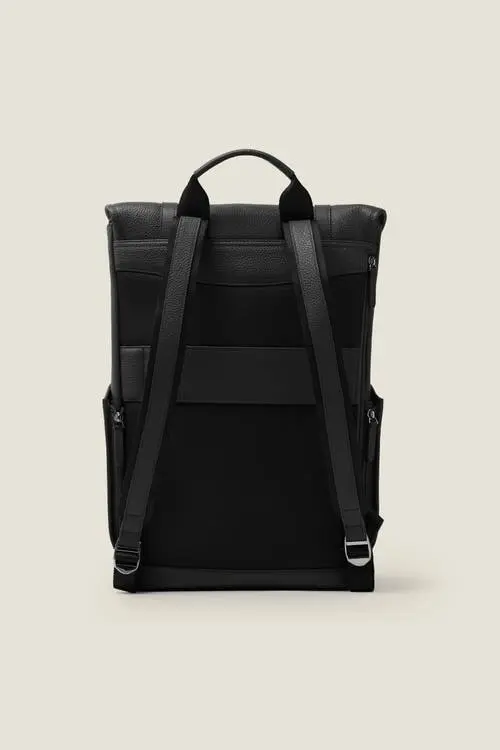WOOL & OAK Full Grain Leather Travel Backpack - Jet Black