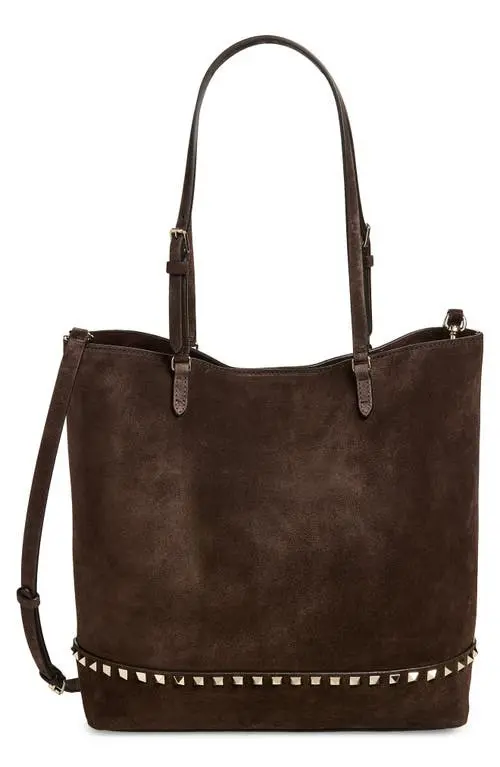 Valentino Garavani Medium Rockstud Suede Tote - Brown