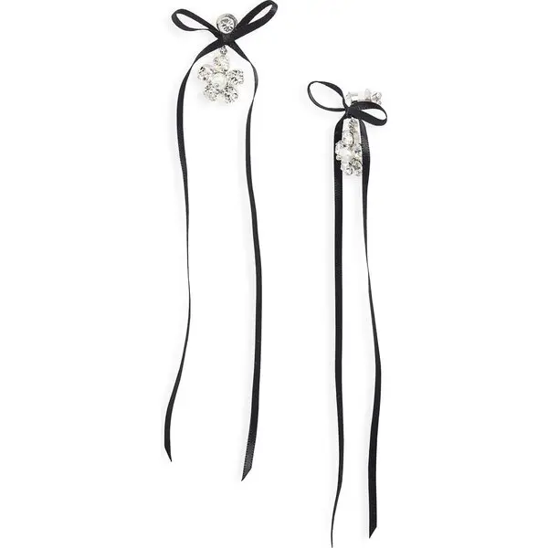 Simone Rocha Crystal Daisy And Faux Pearl Drop Earrings With Satin Ribbon - Pearl/crystal/black