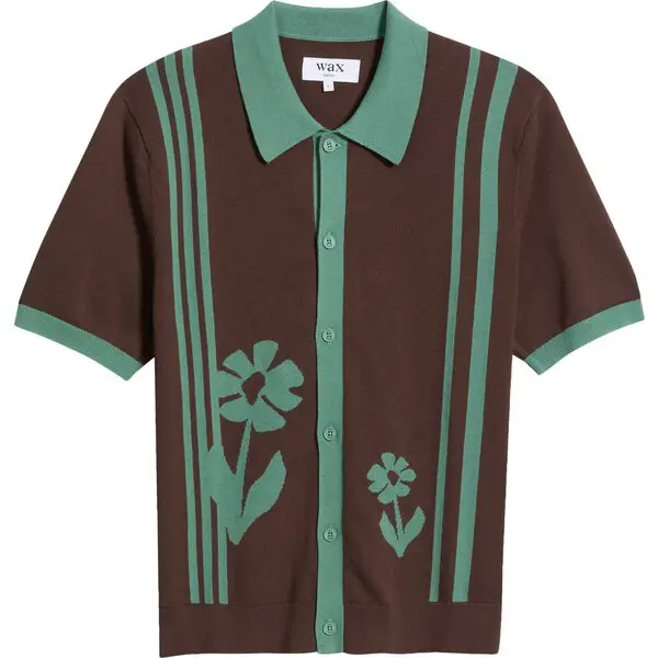 WAX LONDON Tellaro Intarsia Cotton Shirt - Brown/sage