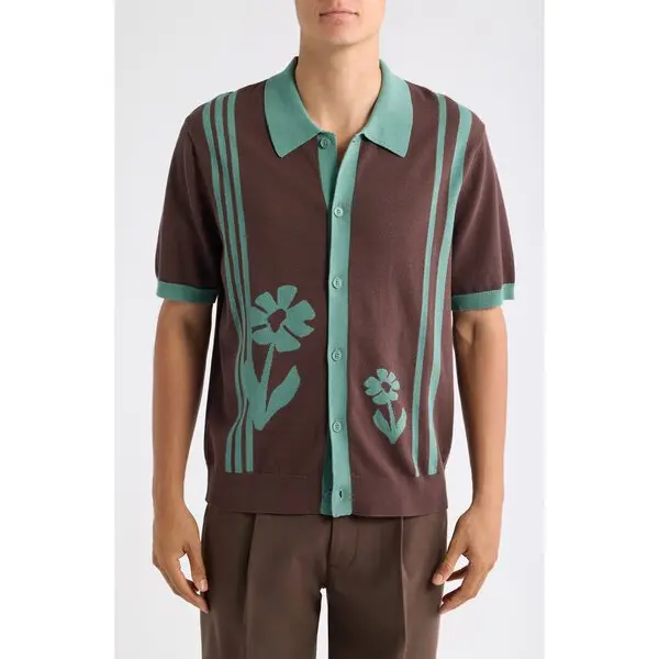 WAX LONDON Tellaro Intarsia Cotton Shirt - Brown/sage