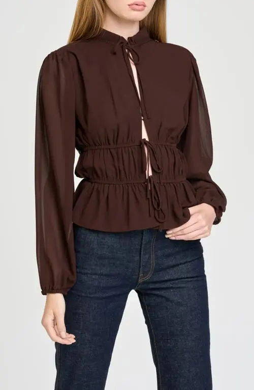 WAYF Elodie Gathered Top - Chocolate