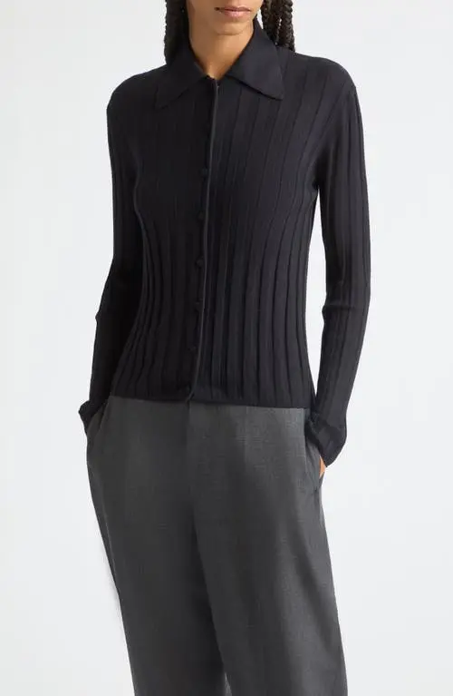 Plan C Rib Extrafine Merino Wool Cardigan - Navy