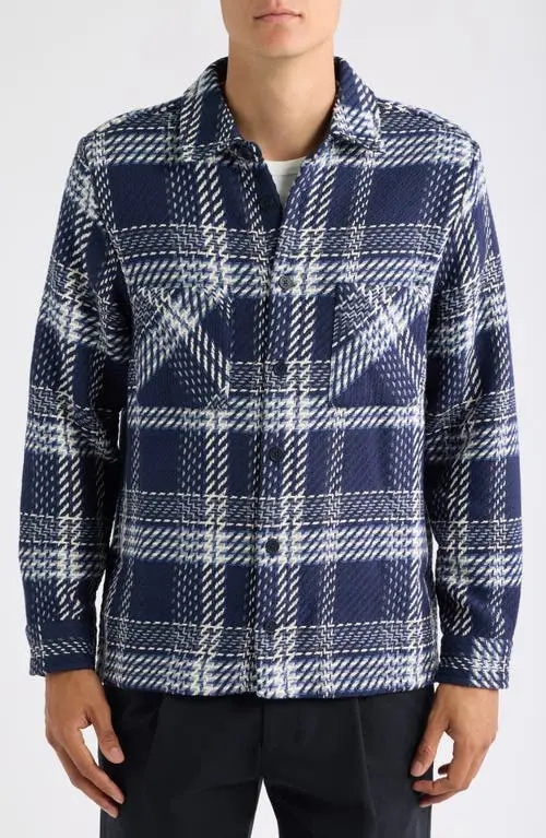 WAX LONDON Whiting Plaid Recycled Cotton Blend Overshirt - Navy/ecru