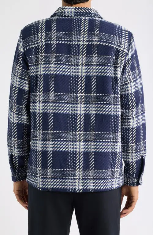 WAX LONDON Whiting Plaid Recycled Cotton Blend Overshirt - Navy/ecru