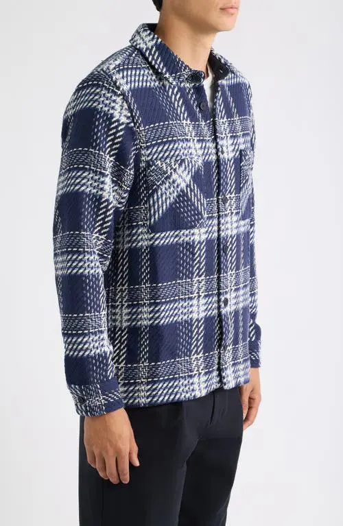 WAX LONDON Whiting Plaid Recycled Cotton Blend Overshirt - Navy/ecru