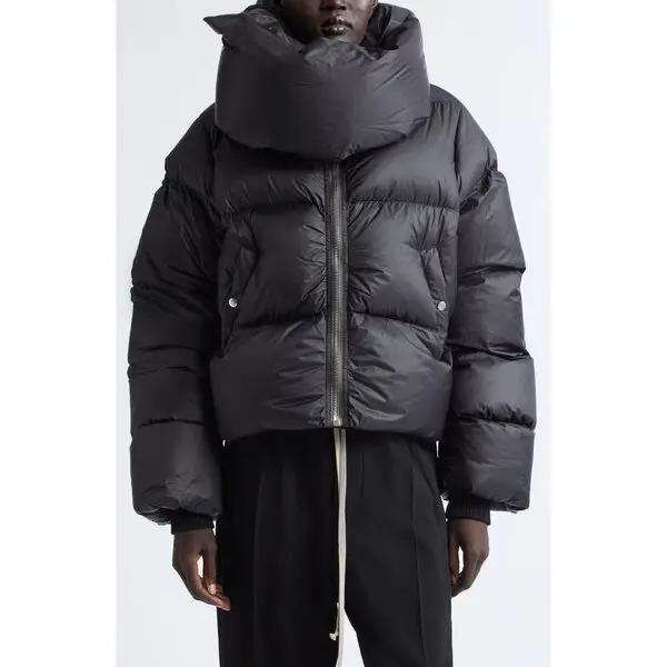 Rick Owens Funnel Neck Cropped Puffer Jacket - Black
