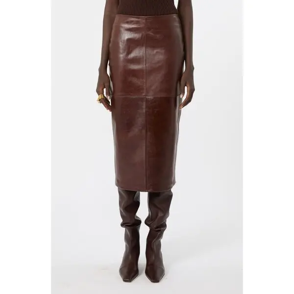 Sportmax Lappole Leather Midi Skirt - Plum