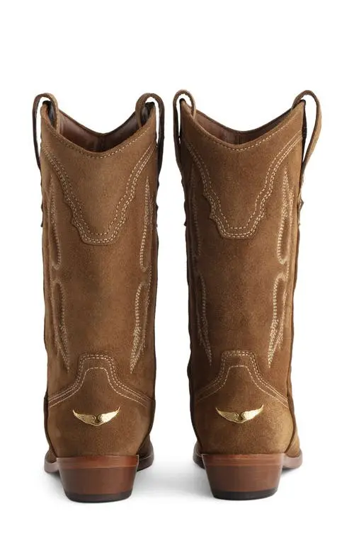 Zadig&Voltaire Tex Western Wild Leather Western Boot - Cognac