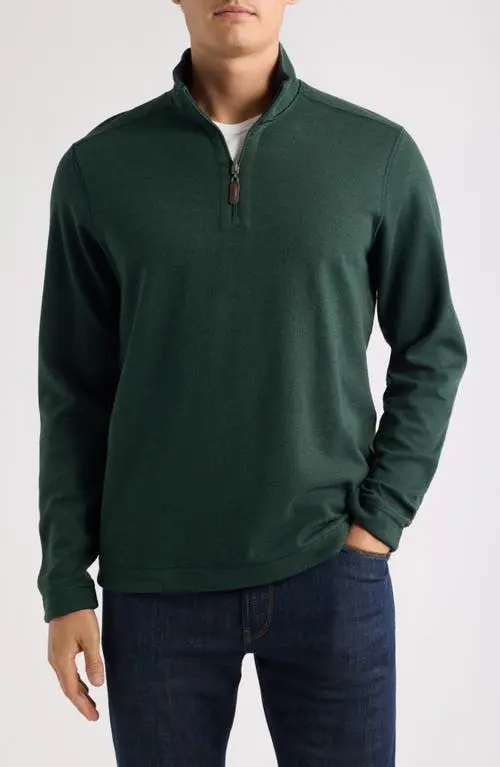 Johnston & Murphy Icon Reversible Cotton Blend Piqué Quarter Zip Pullover - Forest/navy