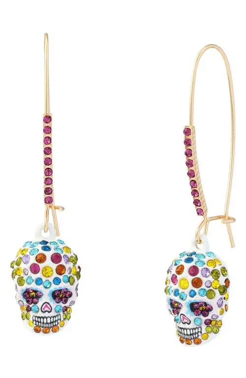 Betsey Johnson Sugar Skull Shepard Hook Drop Earrings - Gold/multi