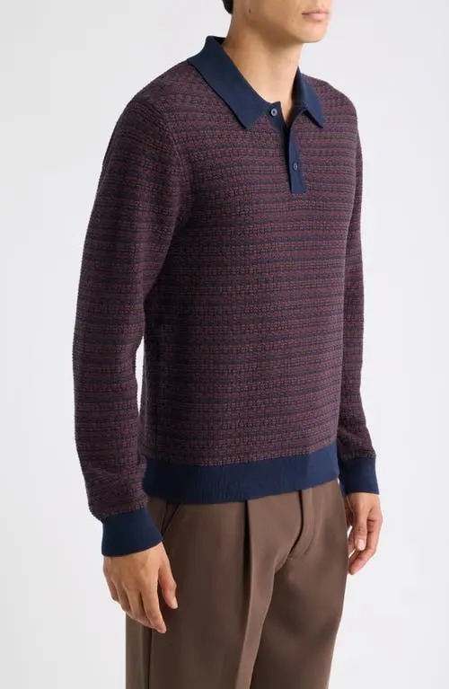 WAX LONDON Oban Long Sleeve Mini Geometric Jacquard Polo