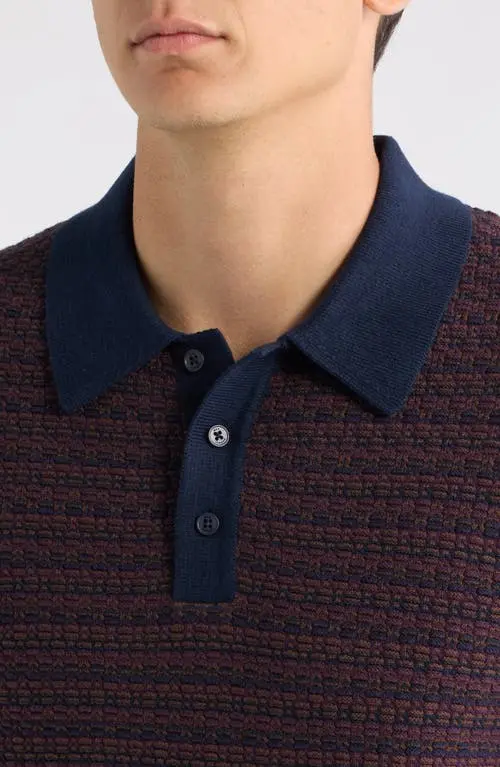 WAX LONDON Oban Long Sleeve Mini Geometric Jacquard Polo