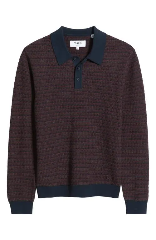 WAX LONDON Oban Long Sleeve Mini Geometric Jacquard Polo