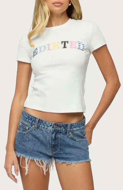 EDIKTED Patchwork Logo Baby Tee - White
