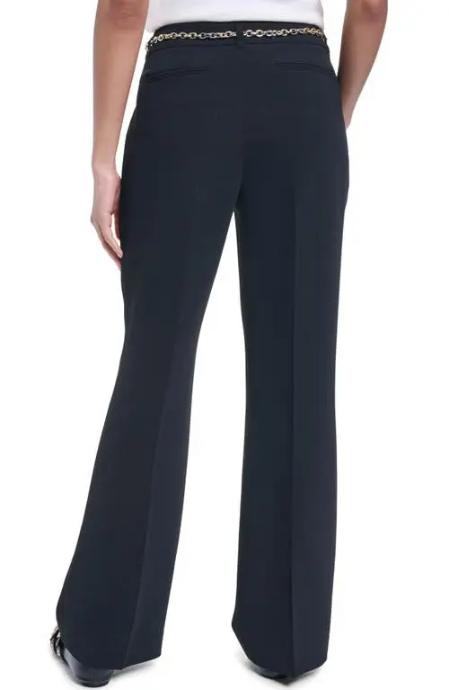 Karl Lagerfeld Paris Chain Belt Straight Leg Career Pants - Black