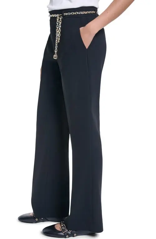 Karl Lagerfeld Paris Chain Belt Straight Leg Career Pants - Black