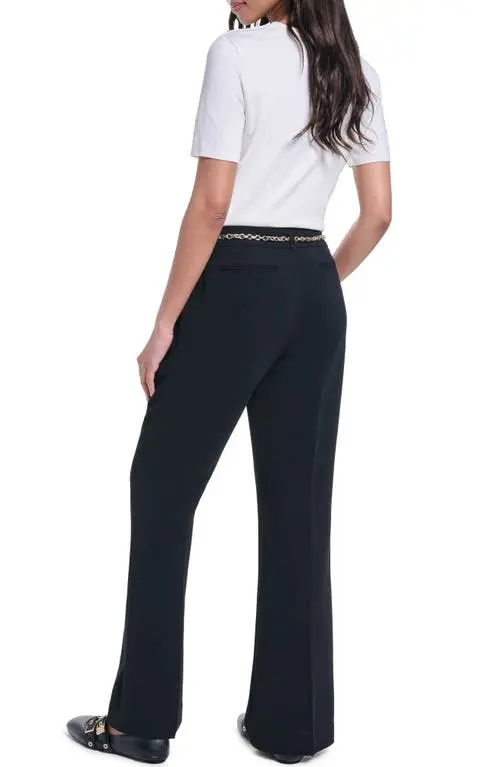 Karl Lagerfeld Paris Chain Belt Straight Leg Career Pants - Black