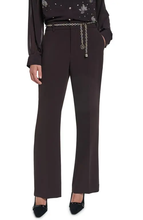 Karl Lagerfeld Paris Chain Belt Straight Leg Career Pants - Chocolate