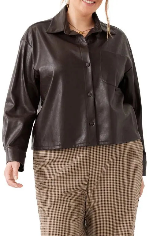 Karen Kane Faux Leather Button Up Shirt - Chocolate