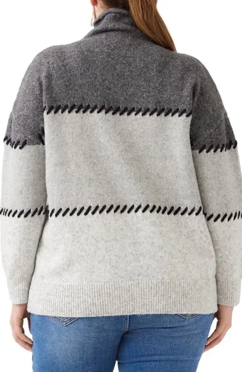 Karen Kane Contrast Stitch Mock Neck Sweater - Gray