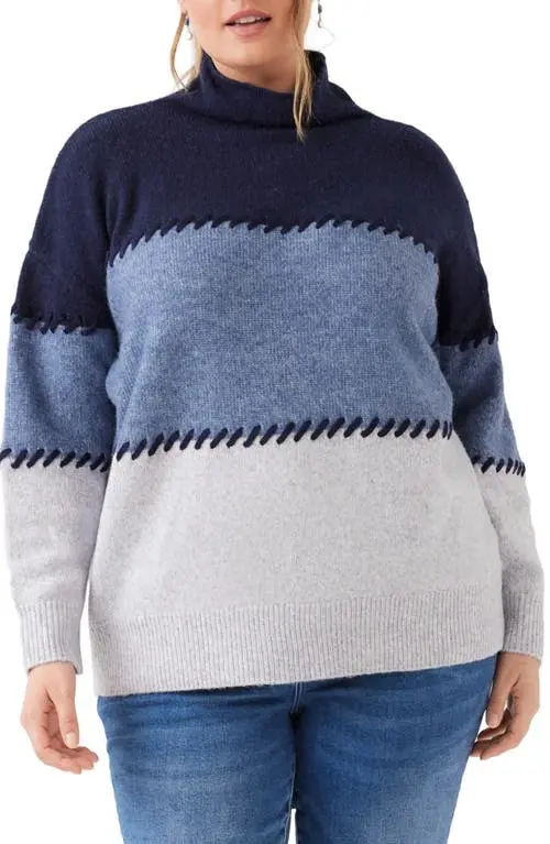 Karen Kane Contrast Stitch Mock Neck Sweater - Navy