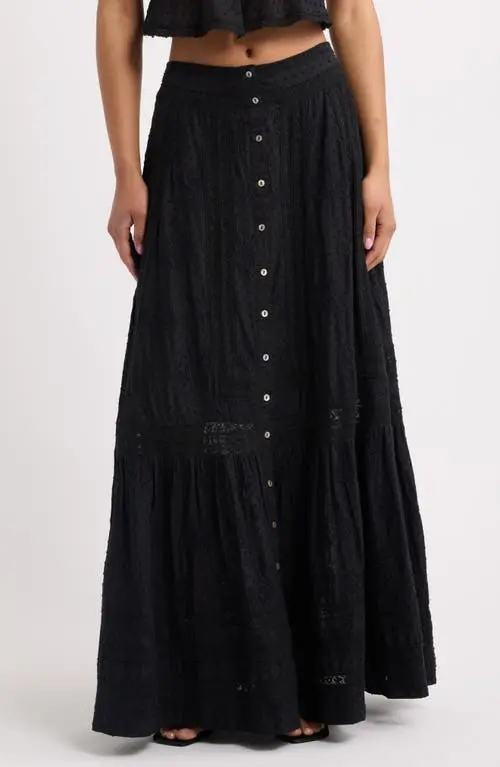 LoveShackFancy Araminta Lace Clip Dot Maxi Skirt - Black