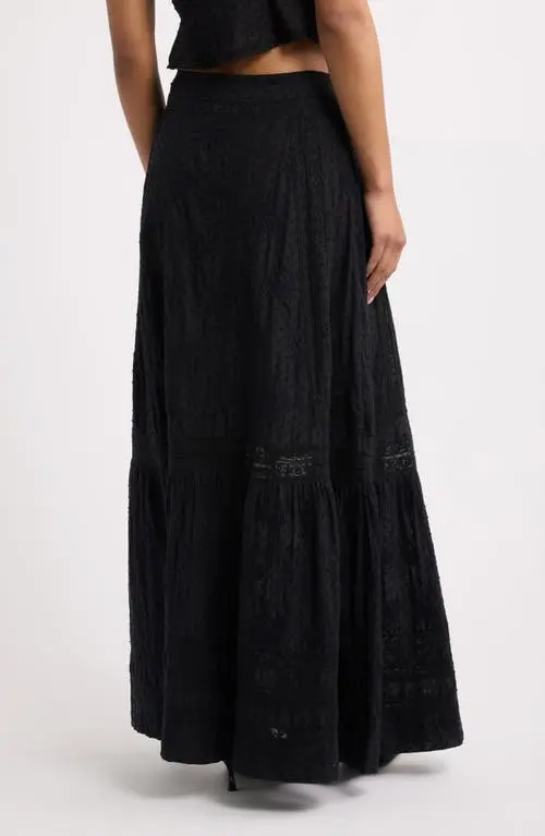 LoveShackFancy Araminta Lace Clip Dot Maxi Skirt - Black