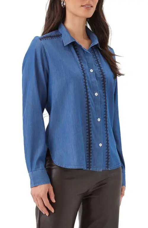 Karen Kane Crochet Trim Cotton Button Up Shirt