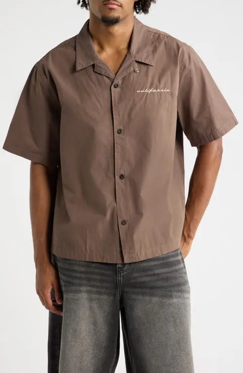 PACSUN Ca Embroidered Camp Shirt - Brown