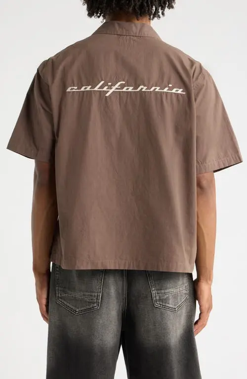 PACSUN Ca Embroidered Camp Shirt