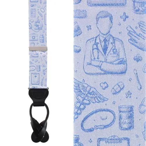Trafalgar Medical Alert Silk Novelty Button End Suspenders - Light Blue