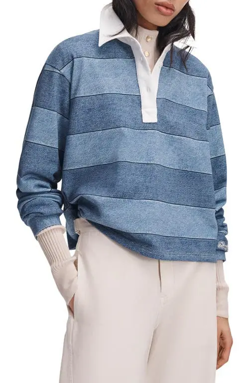 Rag & Bone Miramar Cropped Rugby Polo Sweatshirt - Indigo Multi