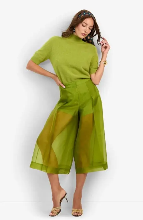 Trina Turk Siena Sheer Silk Organza Palazzo Pants - Dark Fennel