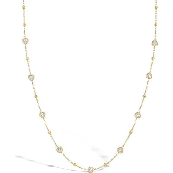 IN SEASON JEWELRY Polished Heart Station Necklace With Cubic Zirconia - Gold