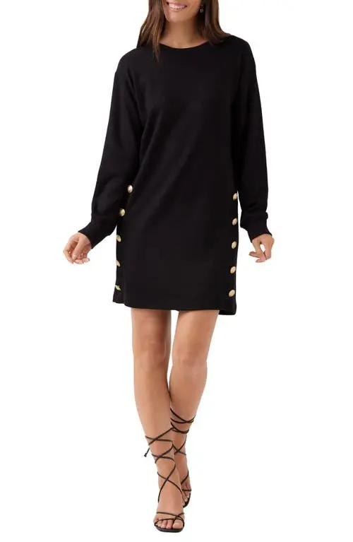 Karen Kane Button Detail Crewneck Long Sleeve Dress - Black