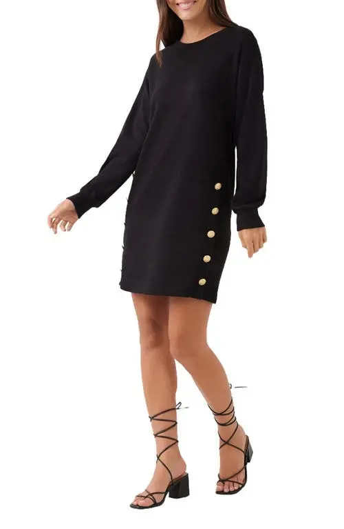 Karen Kane Button Detail Crewneck Long Sleeve Dress