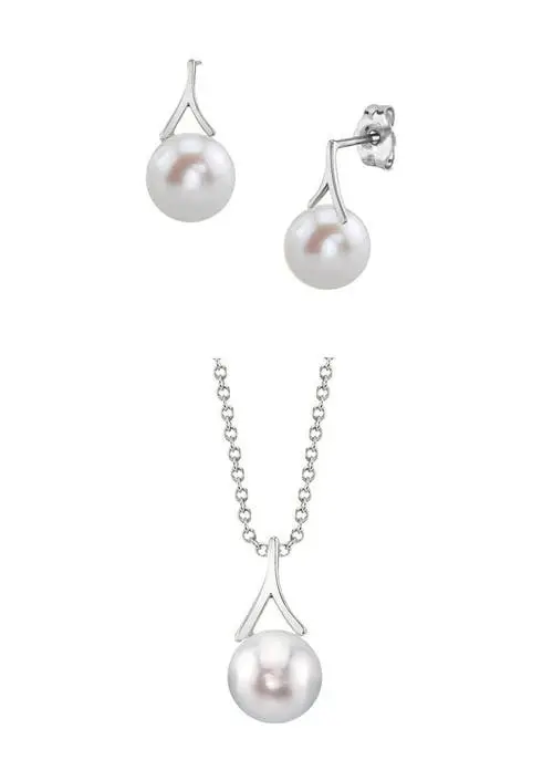 The Pearl Source 14k Gold Akoya Pearl Pendant And Earring Set - White Gold