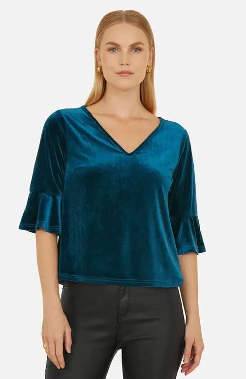 YUMI Fluted Sleeve Relaxed Fit Top - Teal