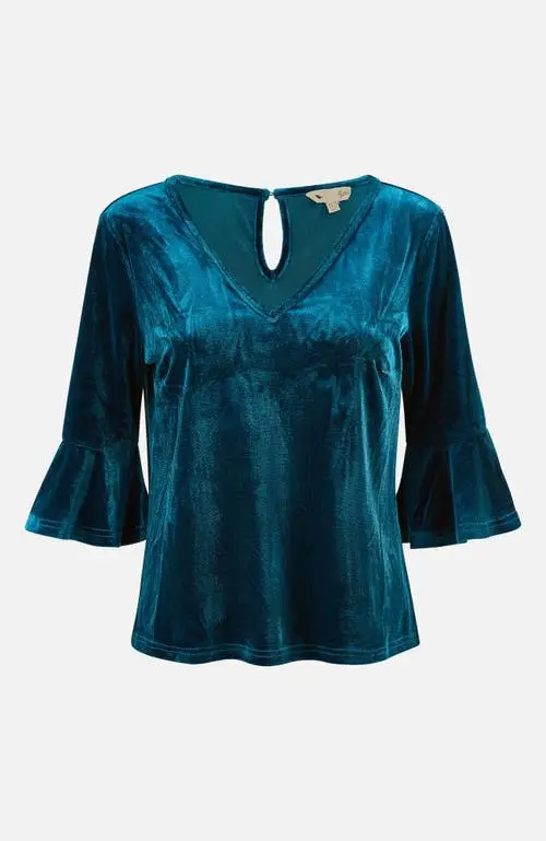 YUMI Fluted Sleeve Relaxed Fit Top - Teal