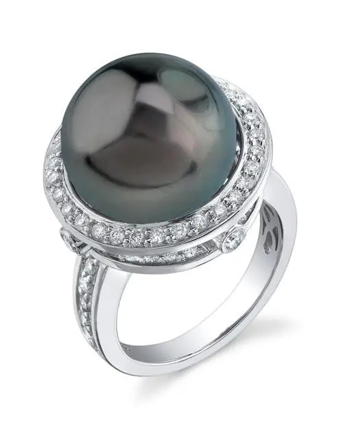 The Pearl Source Tahitian South Sea Pearl And Diamond Ring - White Gold